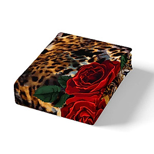 Feelyou Leopard Bedding Set for Girls Boys Kids Rose Cheetah Print Comforter Cover Set Room Decorative Leopard Pattern Duvet Cover Safari Yellow Red Bedspread Cover Room Decor Quilt Cover Queen Size