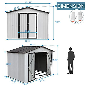8' x 6' Outdoor Storage Shed,Garden Tool Shed with Floor Frame Kit,Hooks and Lockable Doors,Metal Shed Outside Storage Sheds for Backyard,Patio to Store Tools Bikes Lawn Mower(No Floor)