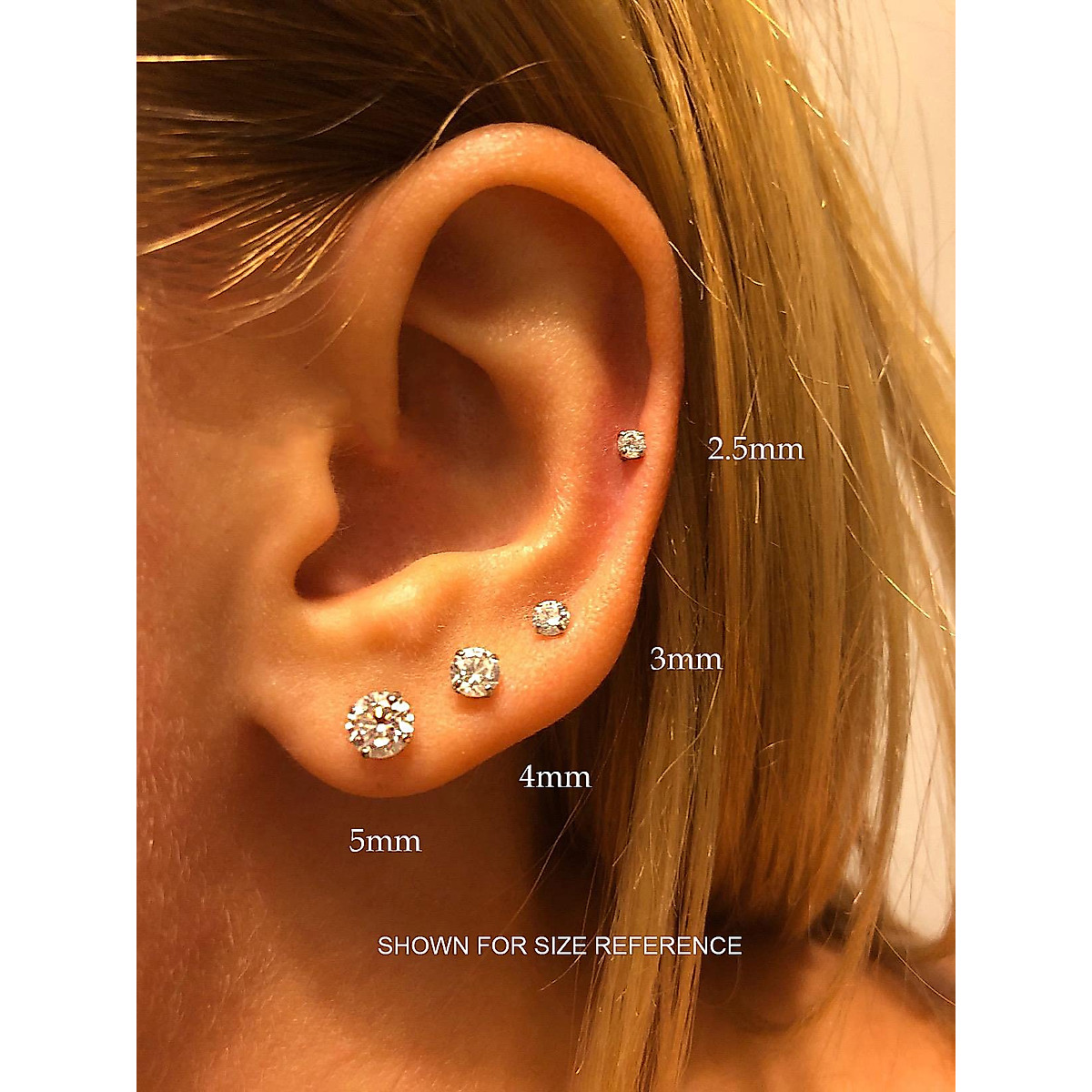 10k Solid Gold Solitaire Round Cubic Zirconia Stud Earrings in Secure Push-backs, Unisex Design (4mm, Yellow Gold)……