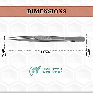 Professional Stainless Steel Tweezers 5.5" with Fine Serrated Precision Straight Tips for Facial Hair, Splinter and Ingrown Hair Removal Used by Women & Men