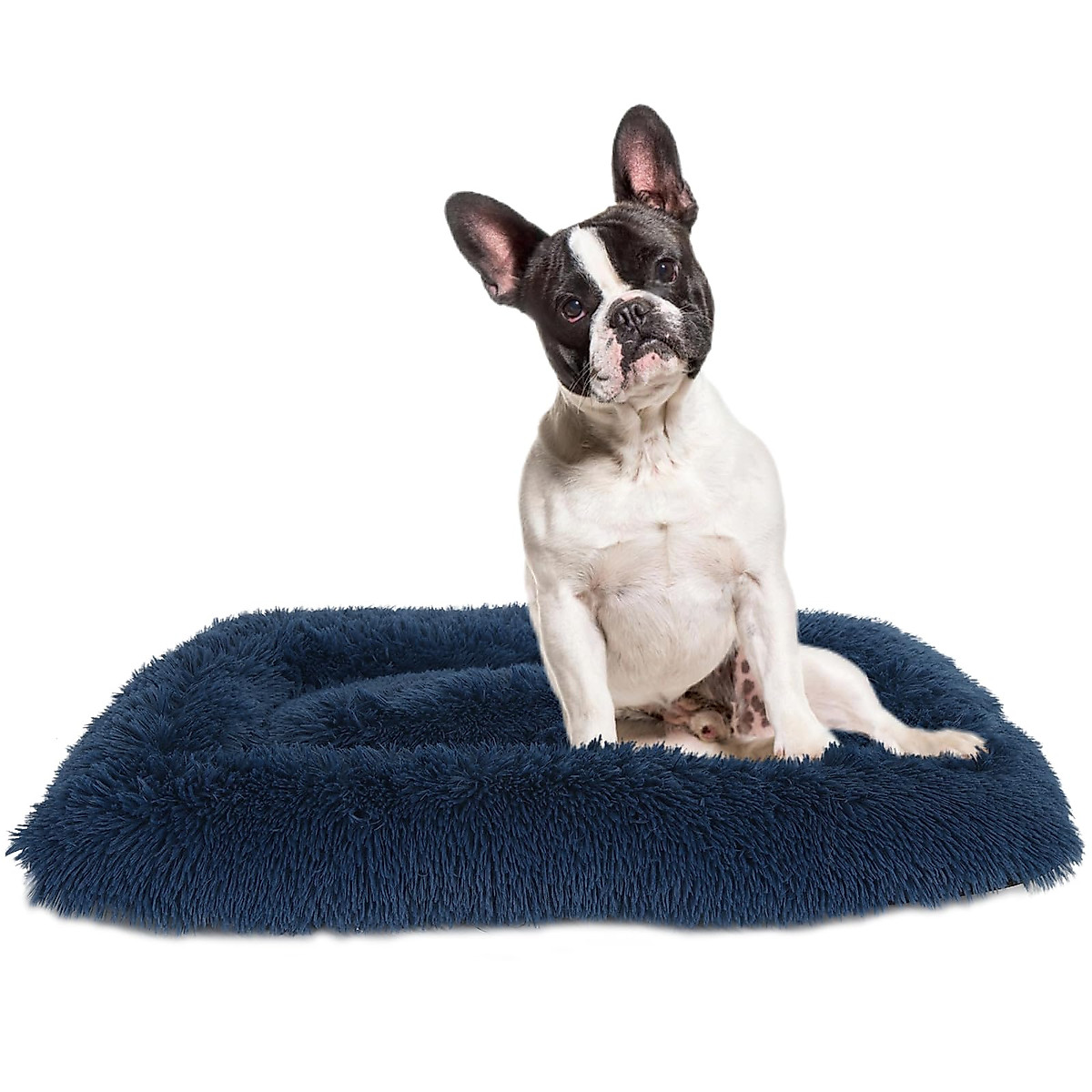 24x18 Dog Bed for Crate Washable,Puppy Bed for Crate 24Inch Luxury Plush Soft Breathable,Square 24 Inch Dog Crate Bed Thick Fluffy Calming Cozy with Anti-Slip Bottom for Up to 25 lbs Pet (Navy Blue)