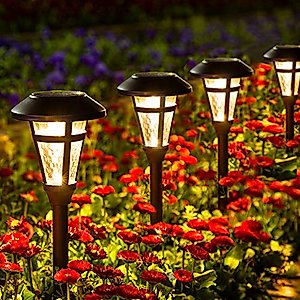GIGALUMI Bright Solar Outdoor Lights Decorative 6 Pack, Solar Pathway Garden Lights Auto On/Off, Solar Lights Outdoor Waterproof Bronze Finished, Driveway Lights LED Landscape Lighting for Lawn Yard