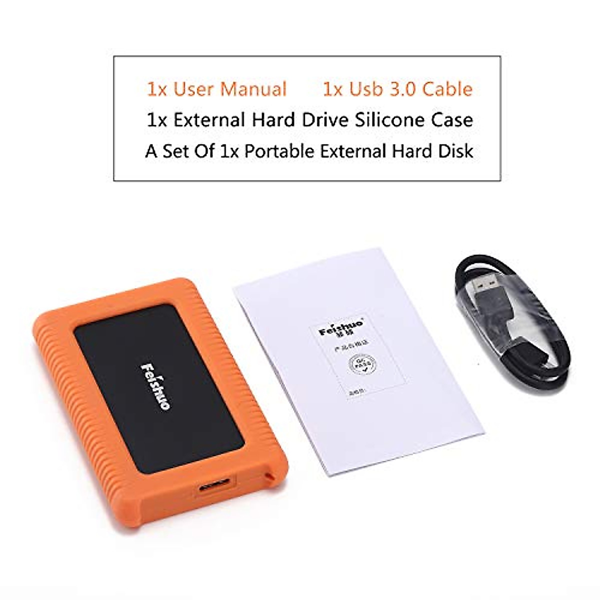 FEISHUO Portable External Hard Drive USB3.0 SATA HDD Storage — External Hard Drive Silicone Case Anti-Drop, Shockproof and Rainproof, for Game, PC, Mac, Windows(120G, Black)