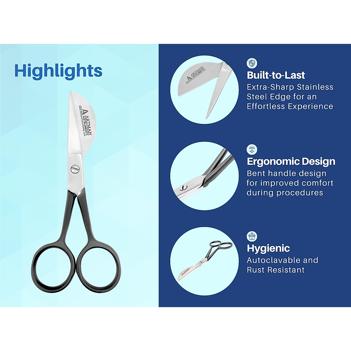 Applique Pelican Duckbill Blade - Double Bent Curved Offset Handle Scissors for Embroidery, Fabric, Arts & Craft by Artman Instruments (4.5 Inch)