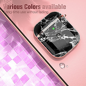 Maxjoy for AirPods Case Cover, Marble AirPod Case for Women Men Hard Protective Shockproof Cute iPod Case with Keychain Clip Compatible AirPods 2nd 1st Generation Charging Case 2&1, Black