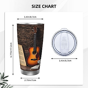 THLKLDKSZX Note Guitar 20oz Tumbler With Lid And Straw,Spill-Proof Thermal Cup,Travel Coffee Mug,Stainless Steel Double Wall Vacuum Insulated Car Tumbler,Fits Most Car Cupholders,Hot & Cold