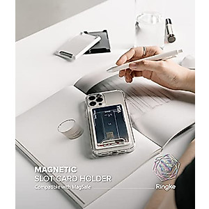 Ringke Magnetic Slot Card Holder Compatible with iPhone 14, 13, 12, Pro Max Mini and Compatible with MagSafe Case, Premium Hard Magnetic Stick on ID Credit Card Sleeve Phone Wallet - Clear Mist