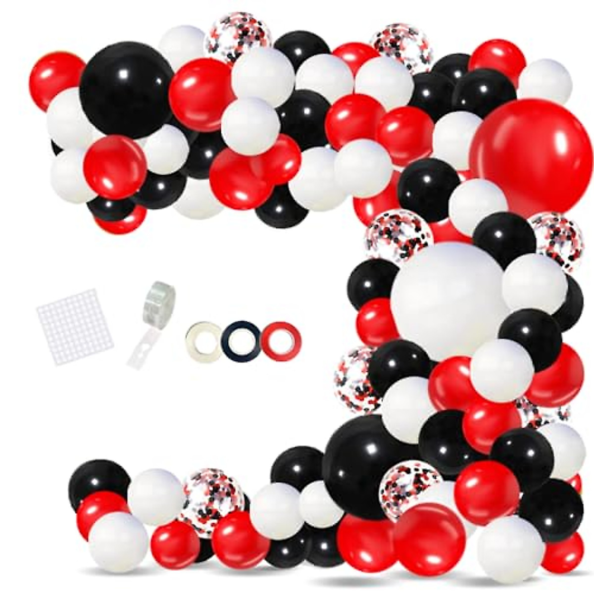 Red White Balloon Garland Arch, 12inch 10inch Red and White Balloons Red Black Balloons Confetti Balloons for Birthday Wedding Graduation Bridal Shower Retirement Party Decorations