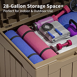 Greesum 31 Gallon Resin Deck Box Large Outdoor Storage for Patio Furniture, Garden Tools, Pool Supplies, Weatherproof and UV Resistant, Lockable, Light Coffee