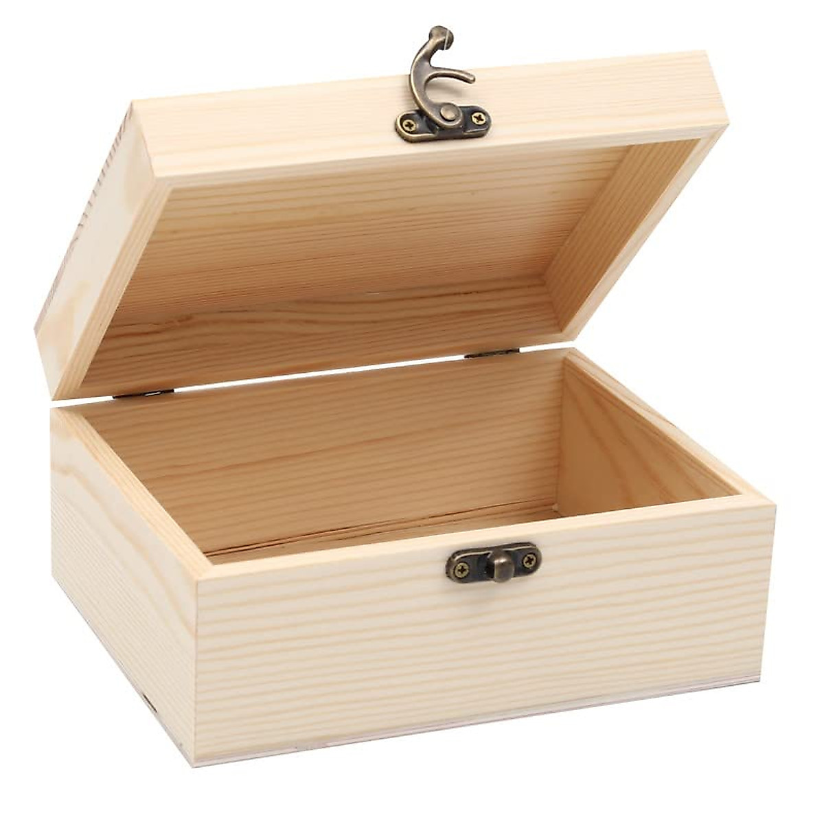 VIKOS Products (1-Pack Unfinished Unpainted Wooden Box with Hinged Lid for Crafts DIY Storage Jewelry Plain Pine Box - Small 6.7"x5.1"x3.1"