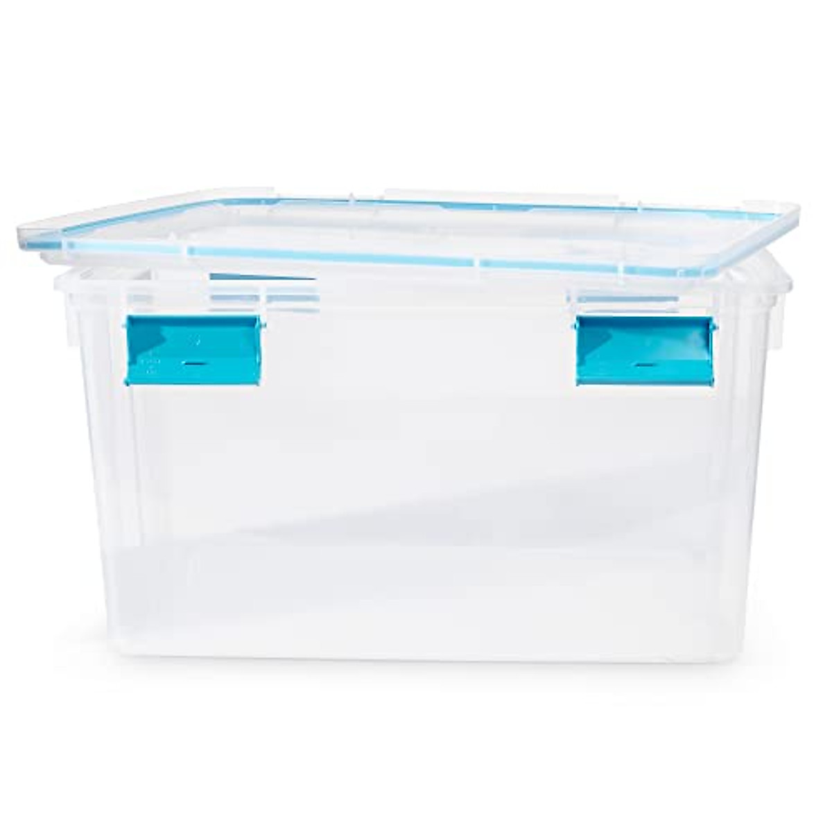 54 Quart Clear Plastic Stackable Storage Container Box Bin with Air Tight Gasket Seal Latching Lid Long Term Organizing Solution, 4 Pack
