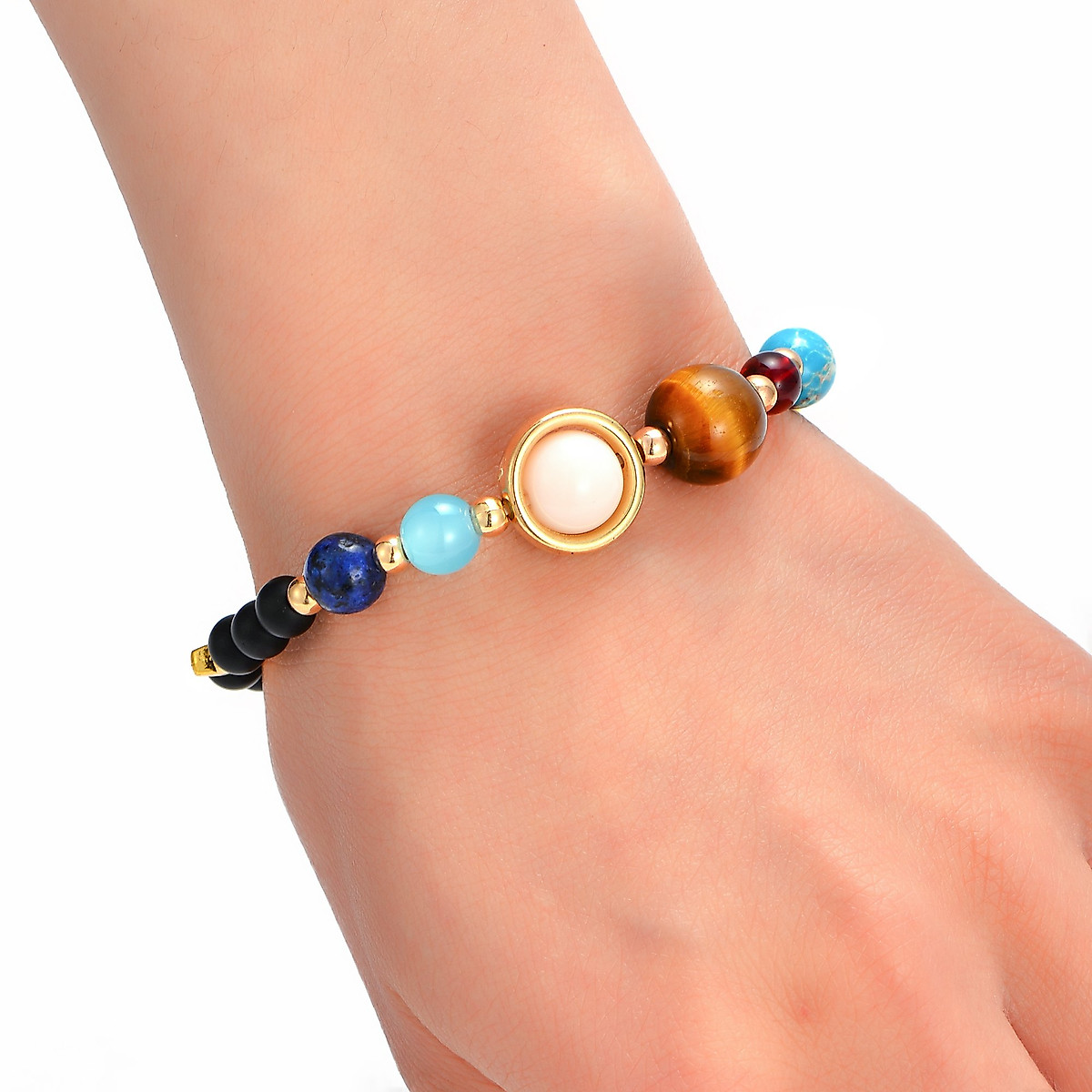 CULOVITY Handmade Universe Guardian Bracelets Nine Planets Star Natural Stone Astronomy Bracelet for Women Men Gift 1Pcs