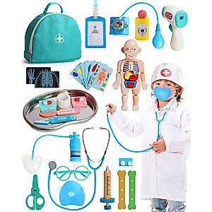 Lehoo Castle Doctor Kit for Kids Realistic, Kids Doctor Kit Wooden, Pretend Doctor Playset for Toddlers 3-5, Medical Kits Toys for Boys Girls, with Stethoscope Syringe Doctor Bag