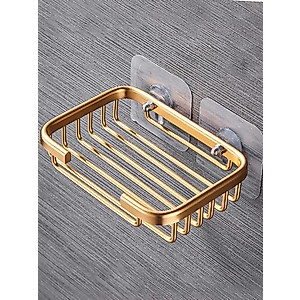 Gold Bar Soap Holder for Shower Wall,Stainless Steel Adhesive Soap Dish for Bathroom,Drill Free Soap Holder Storage Rack Soap Dishes Holders and Dispensers Bathroom Accessories