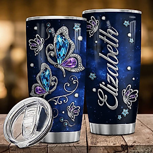 Wassmin Personalized Butterfly Stainless Steel Vacuum Insulated Tumbler With Lid - Custom Name 20 Oz 30 Oz Double Walled Insulated Coffee Cup for Gym Fitness Travel Office Use (Color 3)