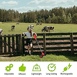 Xverycan Weed Wacker Cordless, 800W Electric Weed Eater, Garden Grass Trimmer with Battery, Charger, Wheels, Lightweight & Easy, Efficient Weeding, Red