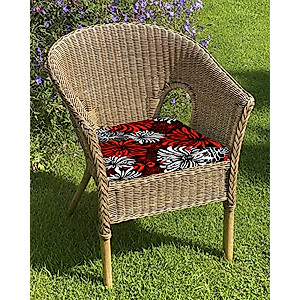 Red White Outdoor Waterproof Cushion Chair Cover Set of 2, Abstract Black Chrysanthemum Flower Patio Furniture Sofa Couch Seat Cushions Protector Slipcover with Ties, 20''x18''x4''