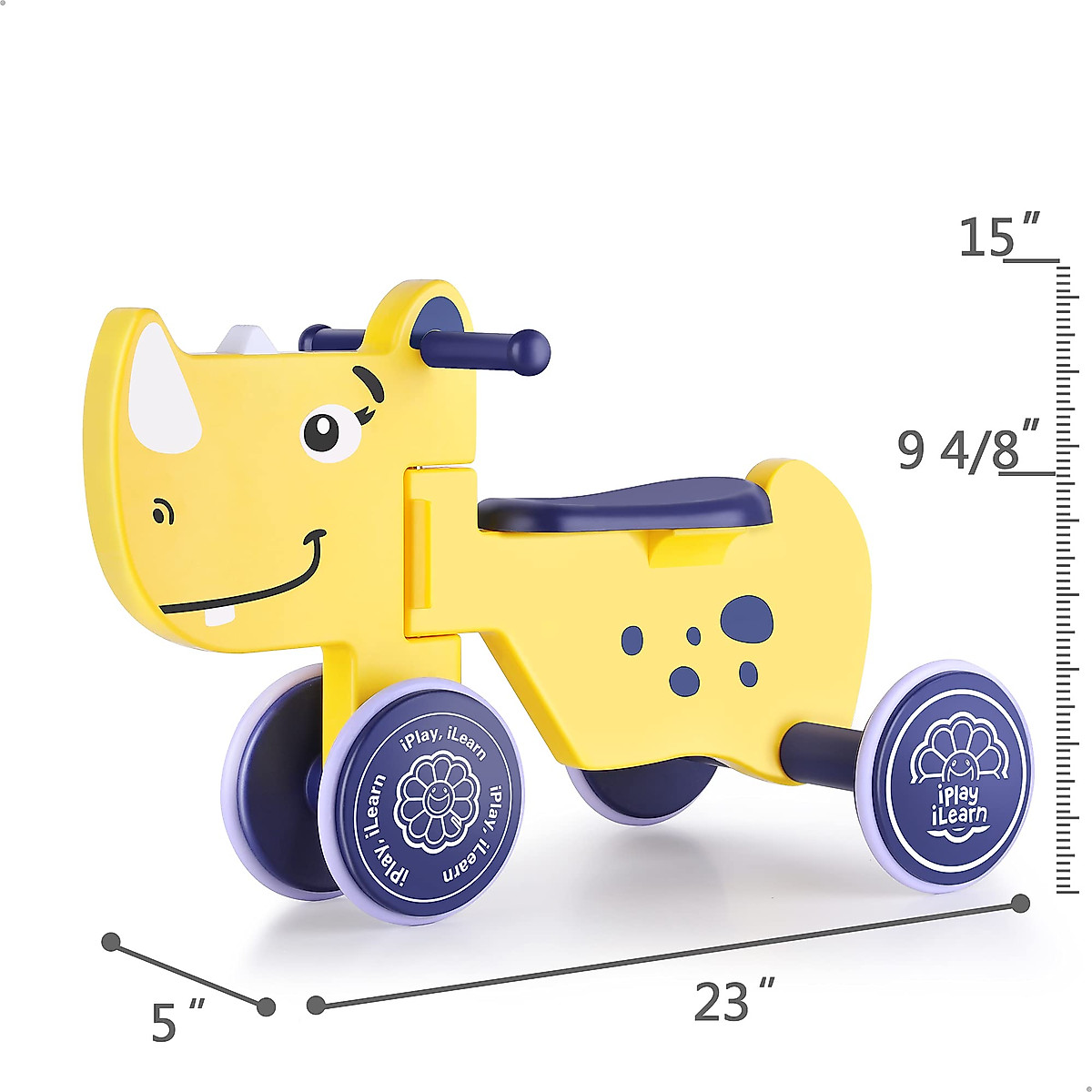 iPlay, iLearn Toddler Ride on Toy, Outdoor Baby Riding Bike W/ 4 Wheels, Infant Animal Push Toys, Early Development Tricycle Rider, Birthday Gifts for 18 Month, 2 3 4 Year Old Kids Boys Girls