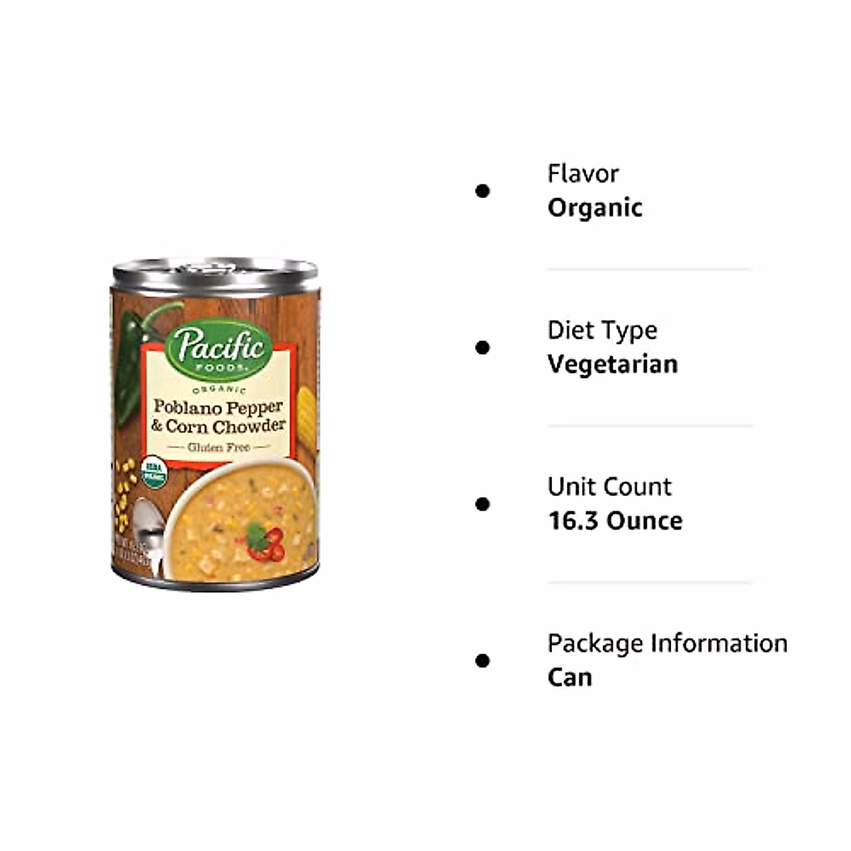 Pacific Foods Organic Poblano Pepper and Corn Chowder, 16.3 oz Can