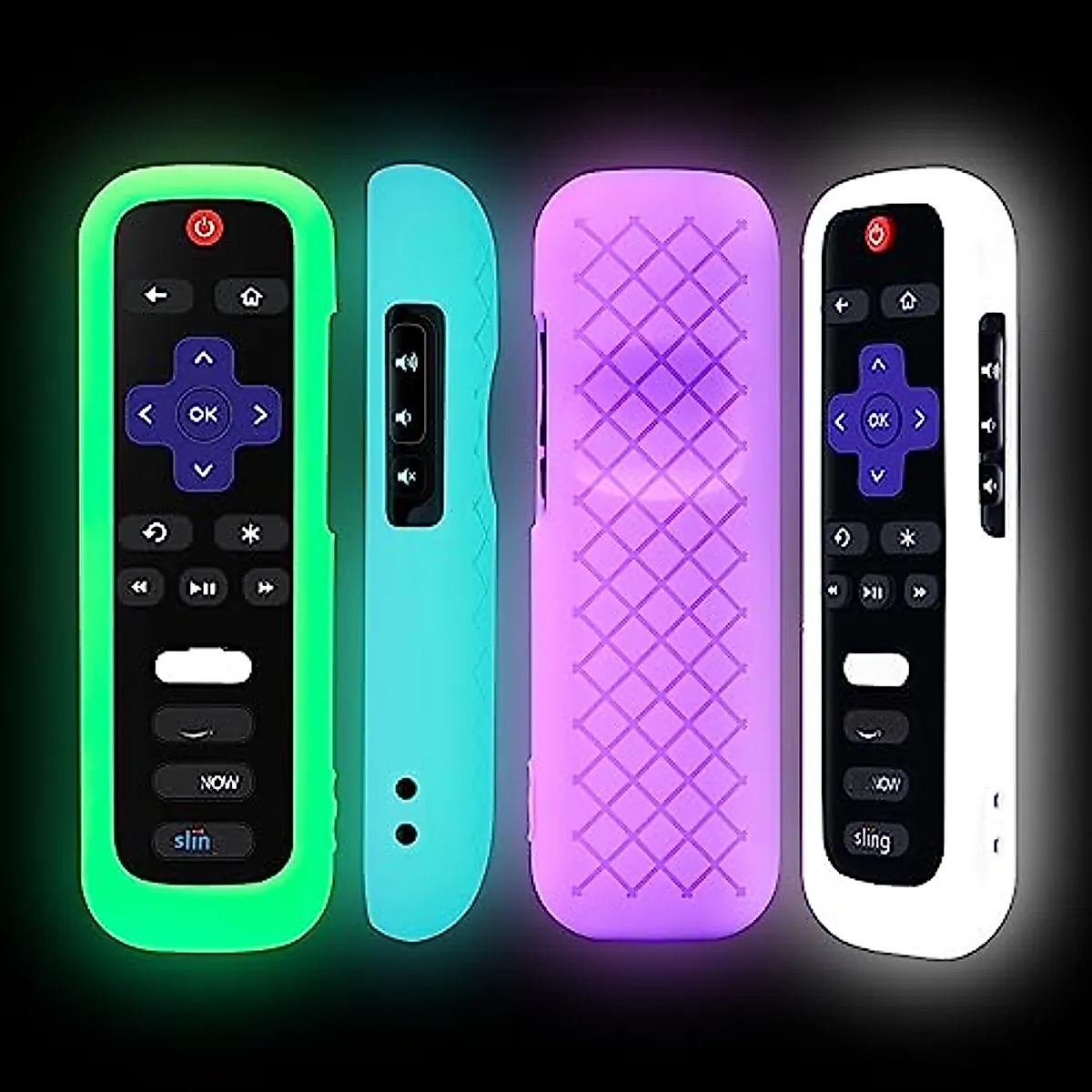 GMXT Remote Cover for Roku TV Remote Control, Battery Cover for TCL Hisense Roku TV Steaming Stick 4k 4K+ Roku Voice Remote, Universal Silicone Sleeve Case with Glow in The Dark (White)
