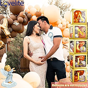 Baby Boxes with Letters for Baby Shower, 5 Clear Balloon Boxes with 78 Letters & Numbers, Baby Blocks for Bridal Shower Gender Reveal Decorations Birthday Wedding Party Grad Backdrop, Gold