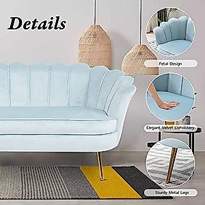 QHITTY Velvet Loveseat, 58'' Velvet Sofa Accent Couch Settee Upholstered Chair, 2 Seater Small Loveseat for Small Spaces, Living Room (Light Blue)