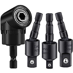 Impact Grade Driver Sockets Adapter Extension Set Drill Bit 3Pcs 1/4 3/8 1/2" 360°Rotatable Universal Socket Adapter Set+Right Angle Drill 105°Right Angle Screwdriver set Drill Hex Bit Socket Adapte