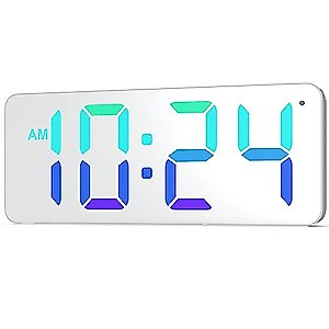XUANZIT Wall Clock - LED Digital Wall Clock with Dynamic RGB Display, Mirror Surface, Big Digits, Auto-Dimming, Small Silent Wall Clock for Living Room, Bedroom, Farmhouse, Kitchen, Office