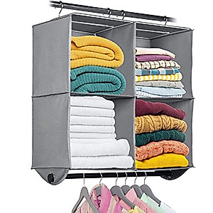 Hanging Closet Organizers with 4 Shelves - Closet Storage and RV Closet Organizer - Grey with Black Metal Rod - 24” W x 12” D x 29-1/2” H - Perfect for College Dorms