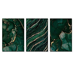 Green and Gold Abstract Marble Wall Art Gold Foil Poster Emerald Green Abstract Wall Decor for Living Room Dark Green Abstract Canvas Wall Art Luxury Green Paintings for Bedroom 16x24inch No Frame