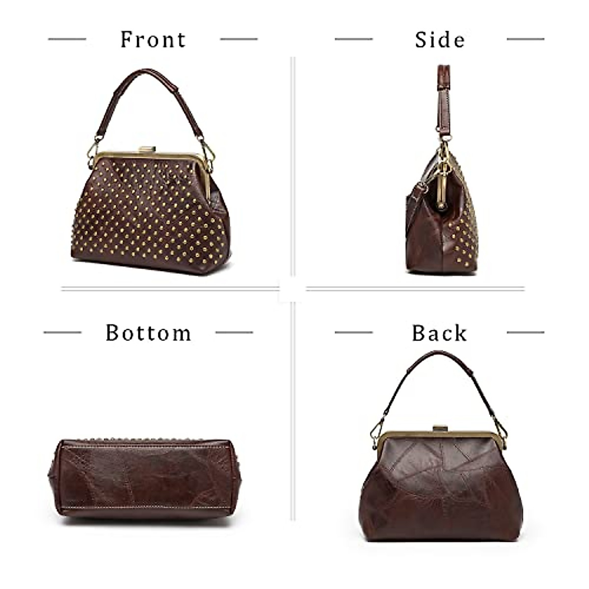 LUI SUI Vintage Rivet Shoulder Bags for Women Retro Classical Top Handle Purse Tote Bags