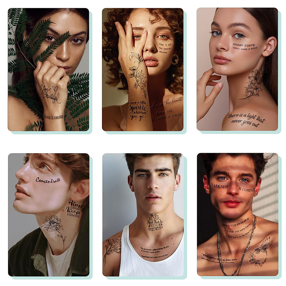 Waterproof Temporary Tattoo - 90 Sheets Realistic Fake Tattoos, 52 sheets Inspirational Words Tattoo stickers, 38sheets Wild Flower Floral Rose Sunflower Bouquet Body Stickers for Adult Women Men Kids