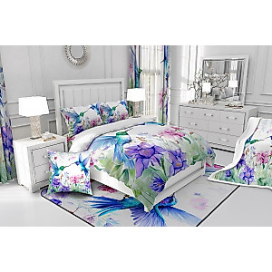 Hummingbird Girls Comforter Cover Butterfly Flower Birds Bedding Sets Wild Animals Duvet Cover Set Floral Plants Fresh Nature Bedspreads Cover 2 Pieces For Women Bedroom Decor Twin Size Green