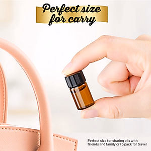 Teenitor 100Packs Essential Oil Bottles, Amber Glass Bottle, Essential Oil Bottle 2Ml Bottles, Small Oil Vial Sample Bottles 2Ml, Essential Oil Bottles Anointing Oil Bottles 0.068OZ