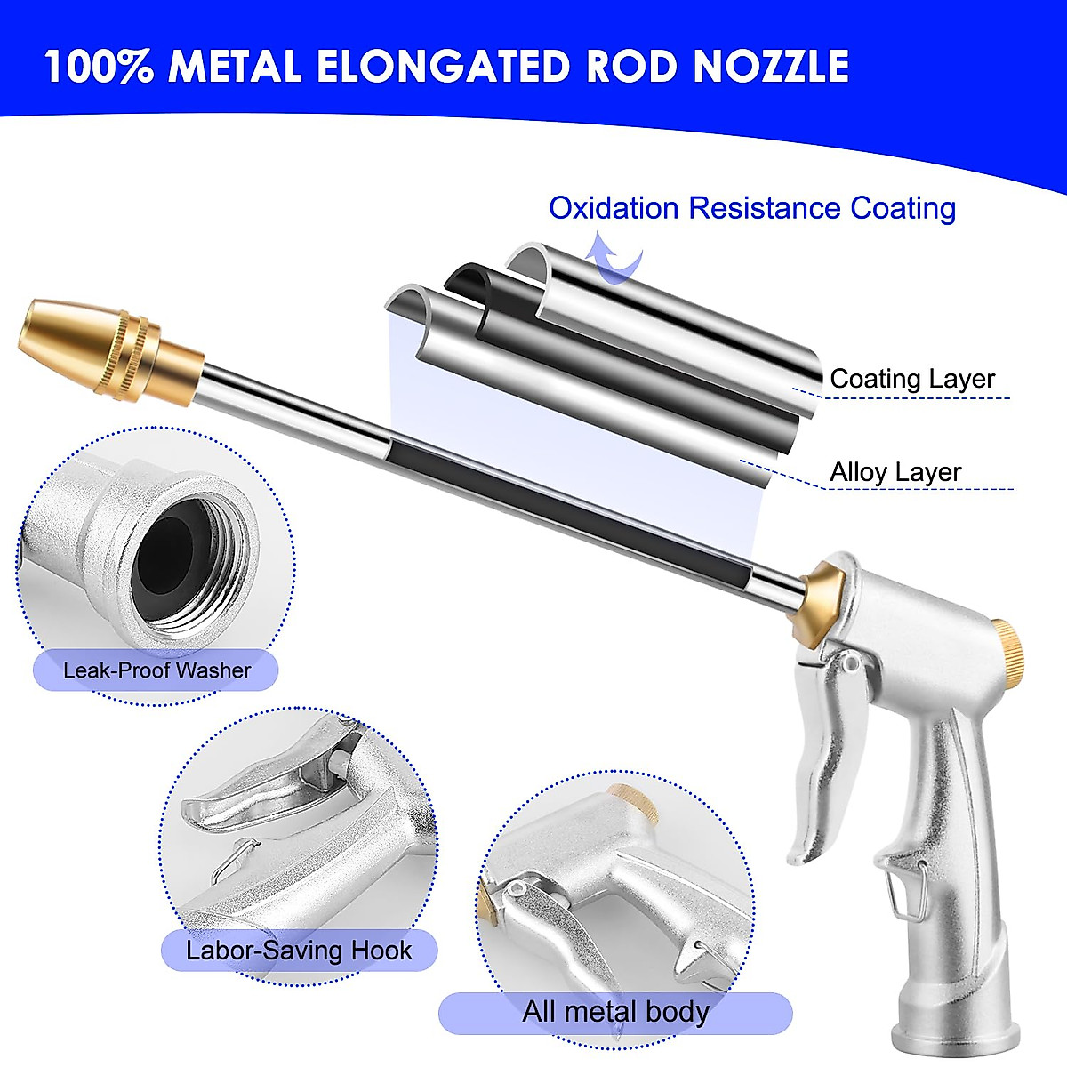 Ustope Garden Hose Nozzle, High Pressure Water Hose Nozzle Sprayer Head,fits 3/4” Garden Hose Thread,for Lawn & Garden,Washing Cars,Watering Garden,Cleaning