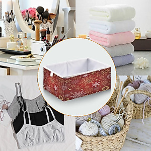 Christmas Red Gold and White Snowflakes Closet Organizers Storage Cubes Storage Bins Shelf Baskets Containers for Home Room Office,Square
