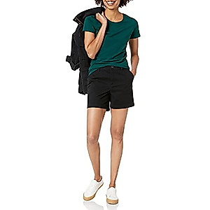 Amazon Essentials Women's Classic-Fit Short-Sleeve Crewneck T-Shirt, Pack of 2, Dark Green/Powder Blue, X-Small