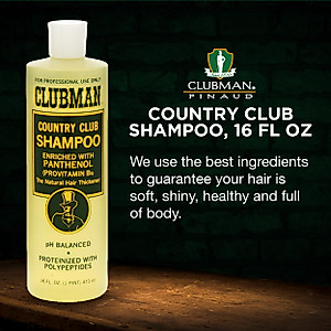 Clubman Country Club Shampoo, Enriched with Panthenol, The Natural Hair Thickener, pH Balanced, Proteinized with Polypeptides, 16 fl. oz.