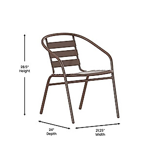 Flash Furniture TLH-ALUM-32SQ-017BZ4-GG Lila 31.5'' Square Aluminum Indoor-Outdoor Table Set with 4 Slat Back Chairs, Bronze