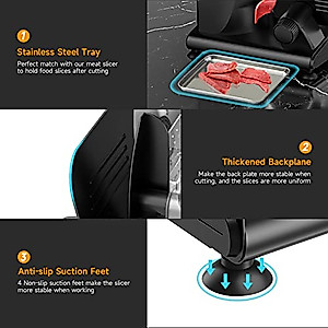 200W Meat Slicer with Two 7.5” Blades & One Stainless Steel Tray for Home Use, Electric Deli Food Slicer with “Upgrade” Big Thickness Knob (0-15mm) Cut Meat Cheese Bread, Easy to Clean