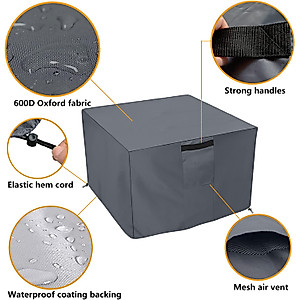 Dalema Patio Square Fire Pit Cover,600D Heavy Duty Waterpfoor Fire Pit Table Cover for 34-36Inch,Weatherproof Outdoor Square Table Covers for Winter(36" x 36" x 24",Grey)