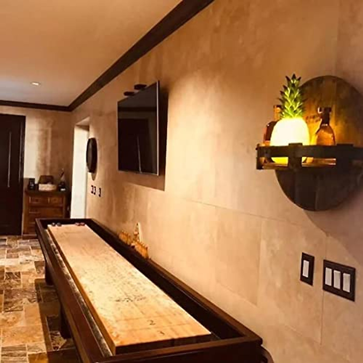 Whiskey Barrel Shelf Hand Crafted Liquor Bottle Display Vintage Round Wine Shelf Wooden Wall Mounted Wine Rack 7 Wine Bottle Round Shelf Wall Display Decoration for Home Bar Kitchen Cabinet