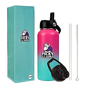 Picky Llama Stainless Steel Vacuum Insulated Water Bottle (Pink Turquoise Llama, 32 oz)