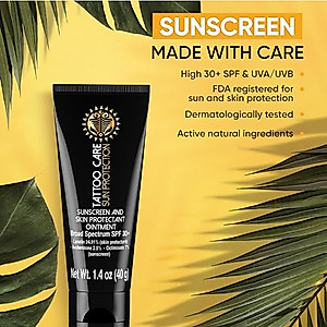 Makra Tattoo Care Sunscreen – SPF 30+ All Natural Tattoo Sun Protection - UVA/UVB Protection - Deeply Moisturizes and Protects Ink Against Fading - Enhances Colors, Water Resistant - 1.35 Oz/40 g