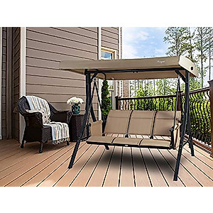 Kozyard Brenda 3 Person Outdoor Patio Swing with Strong Weather Resistant Powder Coated Steel Frame and Textilence Seats (Tan)