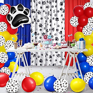 SmoothNovelty 57 Pcs Dog Paw Party Decorations, Paw Backdrop Curtains 50 Paw Theme Balloons with Accessories for Farm Animal Paw Theme Birthday Party Photo Supplies (Red Blue Series)