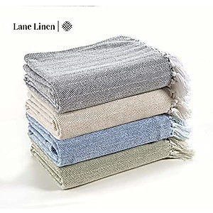 LANE LINEN Super Soft Throw Blanket for Couch & Bed - Classic Herringbone Weave with Tassel Cotton Lightweight Breathable Durable Cozy Warm – Pack of 2 50”x70” Sage Green