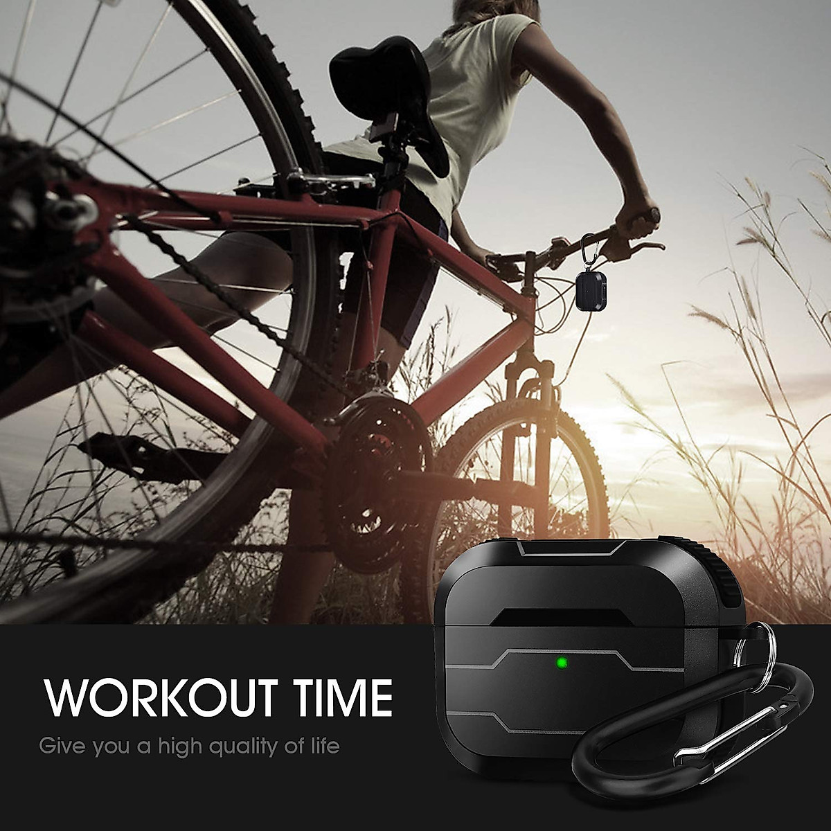 AirPods Pro Case Cover, Shock-Resistant Military Protective Men AirPod Pro Cases Accessories with Metal Carabiner Keychain, Designed for Apple AirPods Pro Wireless Charging Case (Black)