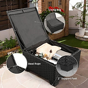 Rattaner 3 Pieces Patio Furniture Set Outdoor Sectional Wicker Patio Furniture Patio Couch with Ottoman and Outdoor Storage Table All-Weather Anti-Slip Cushions Waterproof Covers, Light Grey