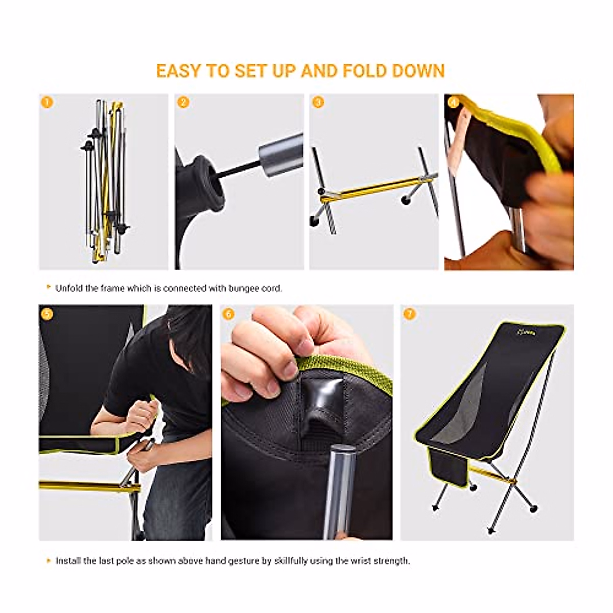 ATEPA Ultralight Camping Chair Lightweight High Back Folding Camping Chair with Pocket & Carry Bag Compact Backpacking Camp Chair for Outdoor Indoor Sports Hiking Beach Fishing